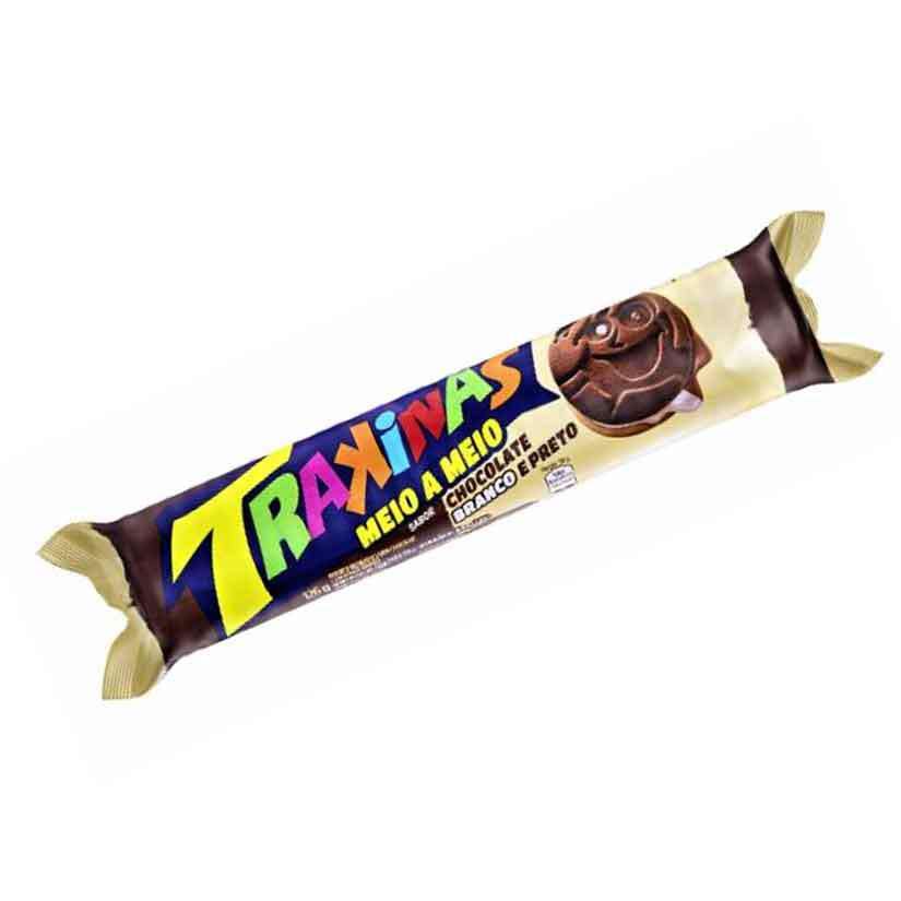 Biscoito Recheado Trakinas Meio Chocolate ao Leite e Meio Chocolate Br